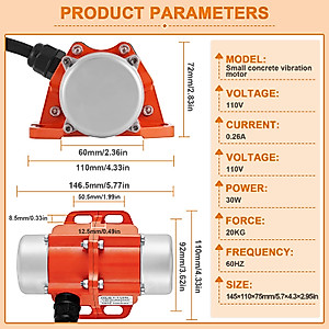 JIAWANSHUN 30W Small Concrete Vibrator Screen, Vibration Motor with Speed Controller and US Plug, Waterproof Vibrating Motor Single Phase AC 110V 3600RPM For Sand Shaking Table