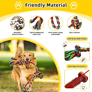 RIGHTPARTS Dog Rope Toys for Small & Medium Large Breed Dogs,Dog Chew Toys for Aggressive Chewers, Cotton Dog Teeth Cleaning Toys, Tug of War Dog Training