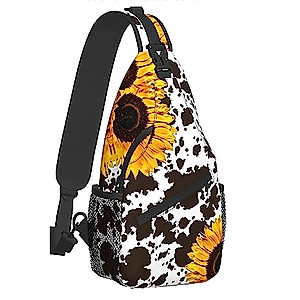 UTKHCYW Cow Print Sunflower Crossbody Sling Backpack, Brown Cow Print Bag Gifts Ideal, Single Shoulder Bag for Travel, Hiking, and Daily Use