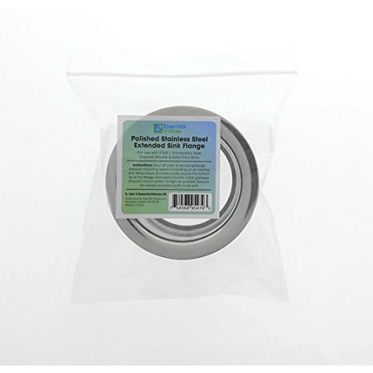 Essential Values Kitchen Extended Sink Flange, Deep Polished Stainless Steel Flange for Insinkerator Garbage Disposals and Other Disposers That Use A 3 Bolt Mount and A Thicker Sink