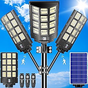 loyoele 3-Pack 9600W Solar Parking Lot Lights 360000LM 7000K Outdoor LED Solar Street Light Dusk to Dawn Street Lights Solar Powered,with Motion Sensor,Yard, Solar Street Lights Outdoor