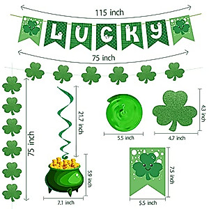 31Pcs St Patricks Day Decorations Pre-assembled Shamrock LUCKY Banner Garlands Clover Hanging Swirls Irish Decor for Home Saint Patrick Party Supplies