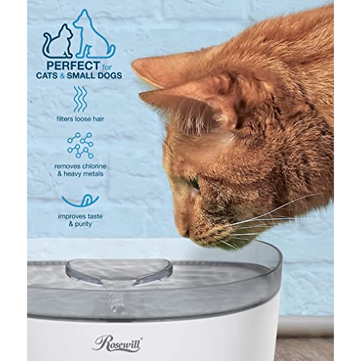 Rosewill 2L Automatic Pet Water Fountain, LED Indicator & Auto Turn Off, 2 Modes Water Dispenser, Incredibly Quiet, Low Energy Consumption, White - (RPWF-21001)