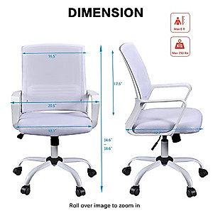 Ergonomic Home Office Desk Chairs, Mesh Chair with Lumbar Back Support Armrest, Height Adjustable Executive Rolling Swivel Computer Chair, Mid Back Task Chair for Home Office Work, White