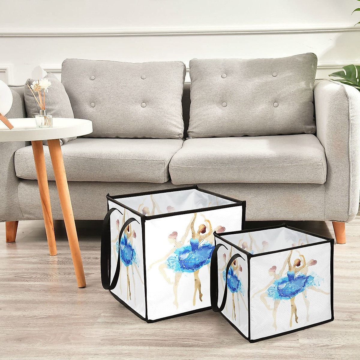 KEEPREAL Blue Ballerina Cube Storage Bin with Handles, Large Collapsible Organizer Storage Basket for Home Decorative(1Pack,10.6 x 10.6 x 10.6 in)