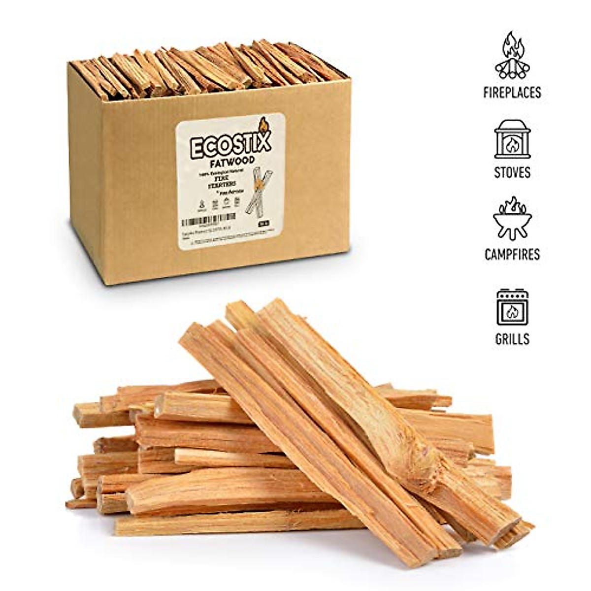 EasyGoProducts Eco-Stix Fatwood Fire Starter Kindling Firewood Sticks – 100% Organic – Firestarter for Wood Stoves, Fireplaces, Campfires, Bonfires, 25 Lbs