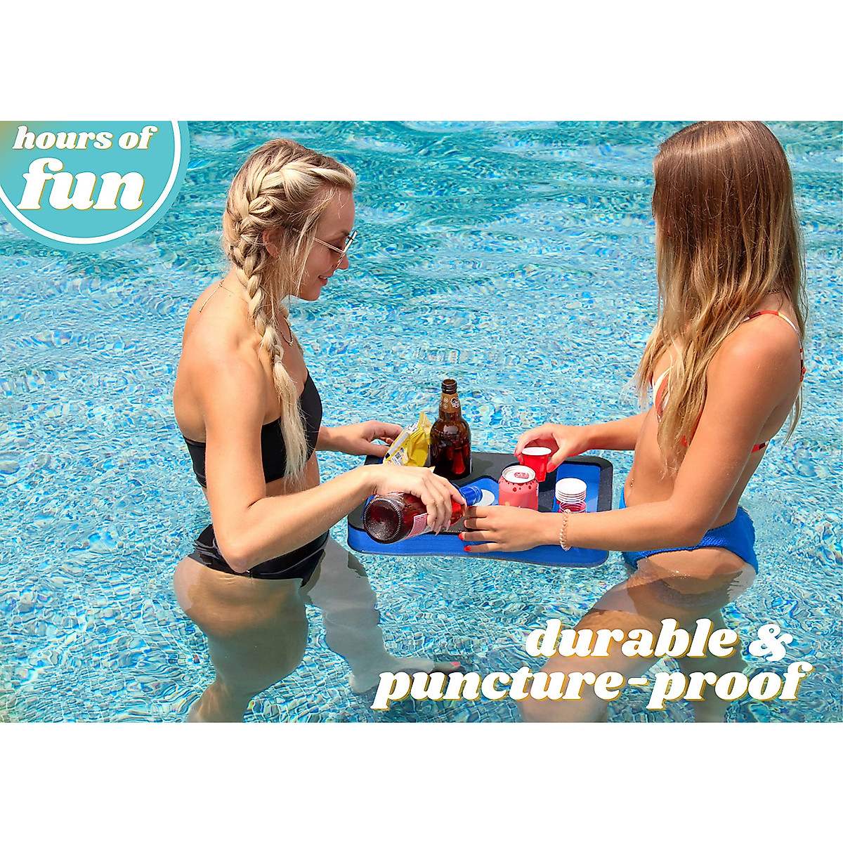 Polar Whale Floating Spa Hot Tub Bar Drink and Food Table Blue and Black Refreshment Tray for Pool or Beach Party Float Lounge Durable Fade Resistant