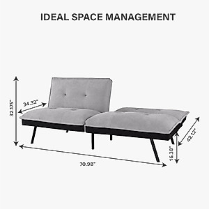 Futon Sofa Bed, Memory Foam Futon Convertible Couch Bed Sleeper, Futon Couch with Adjustable Backrest, Multi-Functional Convertible Sofa Bed, Space-Saving Sleeper Sofa for Living Room, Grey-3