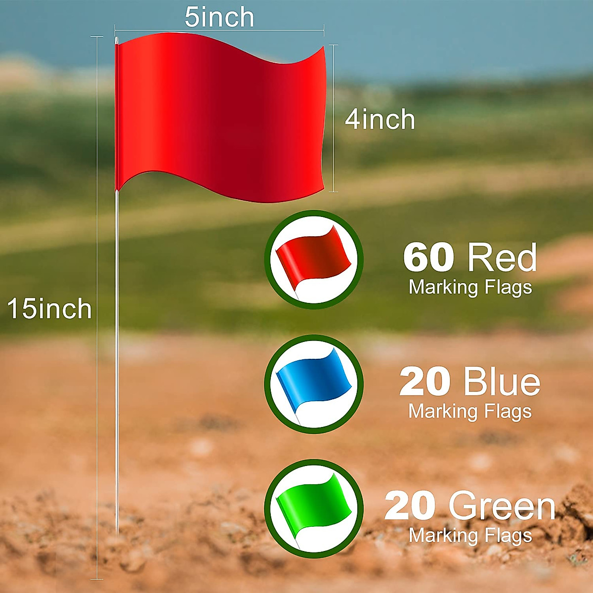Zozen 100Pack Marking Flags, Red&Green&Blue, Marker Flags for Lawn, 15x4x5 Inch | Landscape Flgs, Irrigation Flags, Lawn Flags, Yard Markers, Match with for Distance Measuring Wheel.