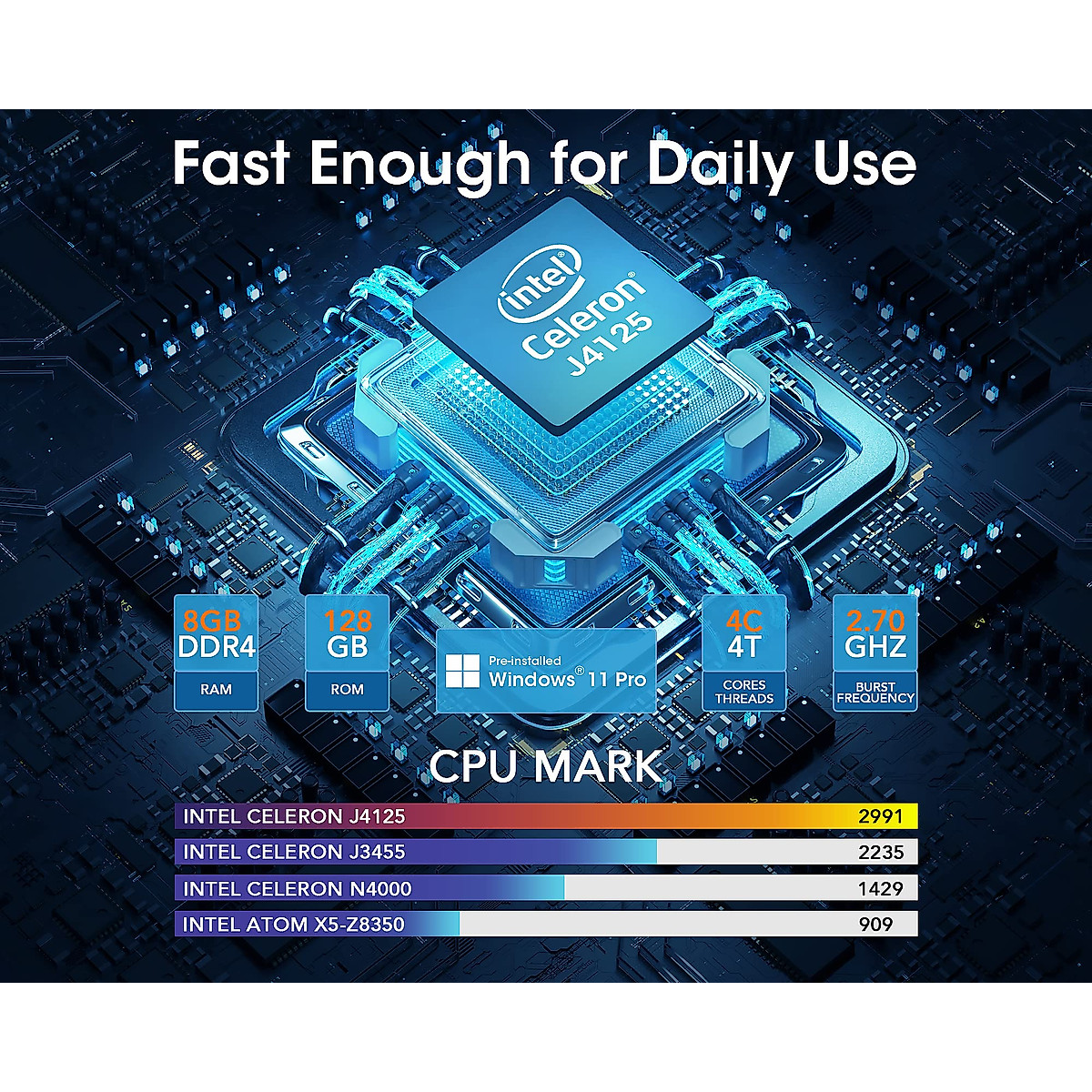 KAMRUI Mini PC Stick Windows 11 Pro, 8GB DDR4 128GB eMMC J4125 Intel Celeron (Up to 2.7GHz) Computer Stick Support 4K HDMI, 2.4G/5G WiFi BT4.2, USB3.0 Pocket Computer for Office Business Trip