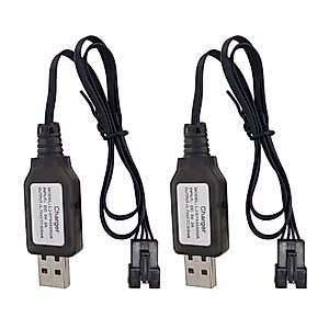 SM-4P Charger for RC Car/Boat/Gel Ball Blaster 7.4V Li-ion Battery, USB Charging Cable 2-Pack
