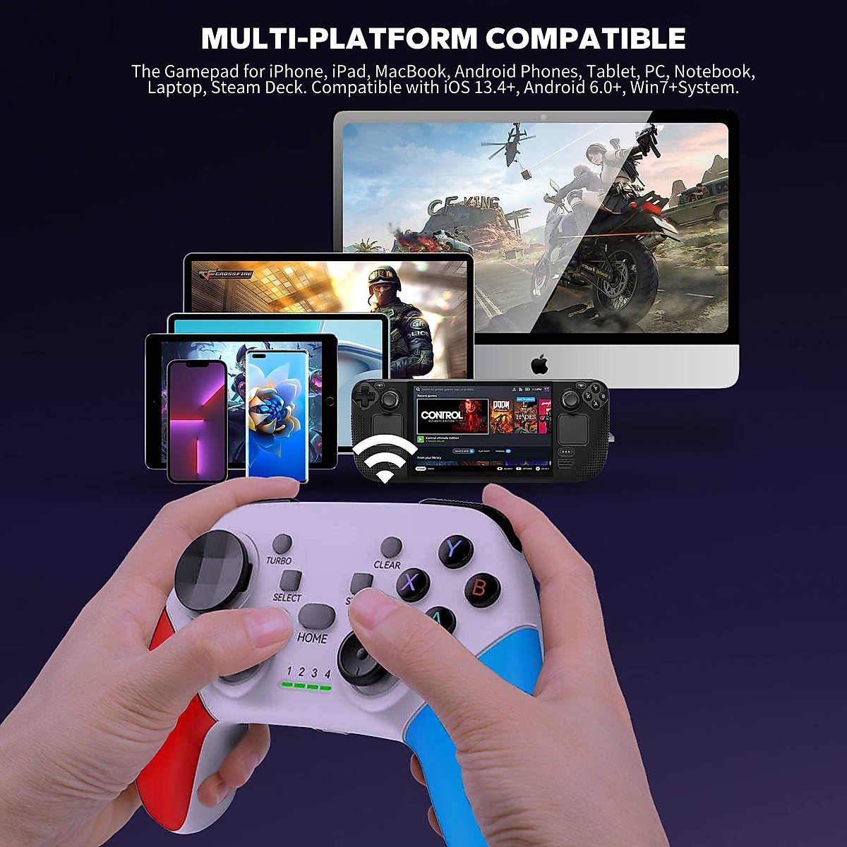 arVin Game Controller for iPhone/iOS/Android/PC/Steam Deck with Phone Holder, Turbo, Wireless Gamepad Joystick for iPhone 15/14/13/iPad/MacBook/Samsung Galaxy/Tablet, Call of Duty, Apex -Direct Play