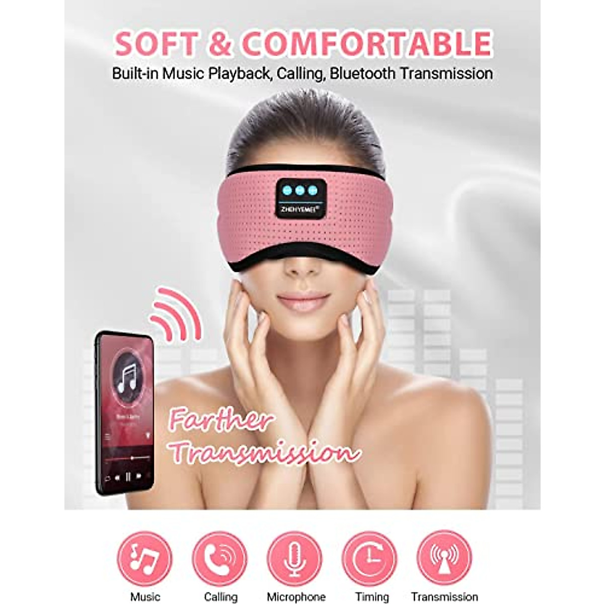 Sleep Headphones White Noise Sleep Mask 3D Music Blue-Tooth Sleeping Eye Mask Sleeping Headphones for Side Sleepers Sleep Mask with Bluetooth Headphones Gifts for Men Women