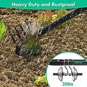 Stirrup Hoe and Cultivator for Weeding, 2 in 1 Heavy Duty Action Hoe with 62 Inch Adjustable Handle Scuffle Garden Hula Hoe with Rake, Metal Weeding Loop Stirrup Hoe for Weed Puller and Loosening Soil