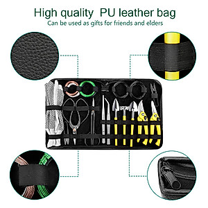 MOSFiATA Bonsai Tools Set 19 Pcs, High Carbon Steel Scissor Cutter Shears Set, Gardening Trimming Tools Set with Pruning Shears, Gardening gloves, Training Wire, Garden Plant Tools with PU Leather Bag