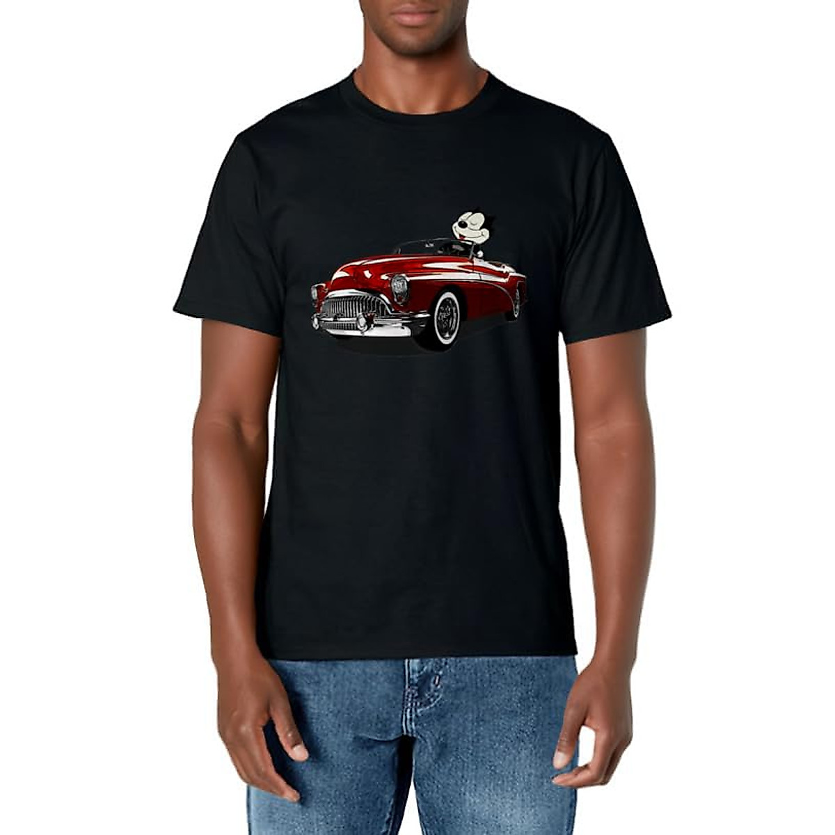 Felix Old-Skool Cat Drives Retro Red Lowrider Convertible T-Shirt