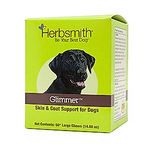 Herbsmith Glimmer - Dog Healthy Skin and Coat + Dog Treatment for Dry Itchy Skin - Omega-3 Supplement for Dogs - 60ct Large Chews