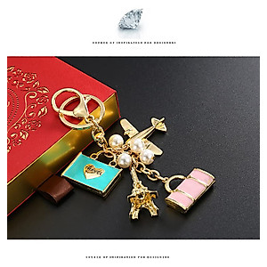 Plane Keychain - Eiffel Tower Crystal Key Ring, 1 Set Travel for Car Supplies,Gift to Women Girls,Rhinestone ations Bag Accessories (Plane), One Size