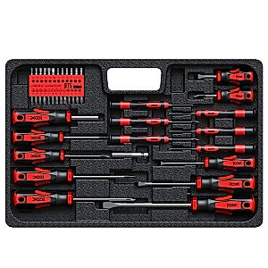 XOOL 42PCS Magnetic Screwdriver Set with Tray, Torx Phillips Flat Hex Pozi Non-Slip Magnetic Tips Screwdriver Set