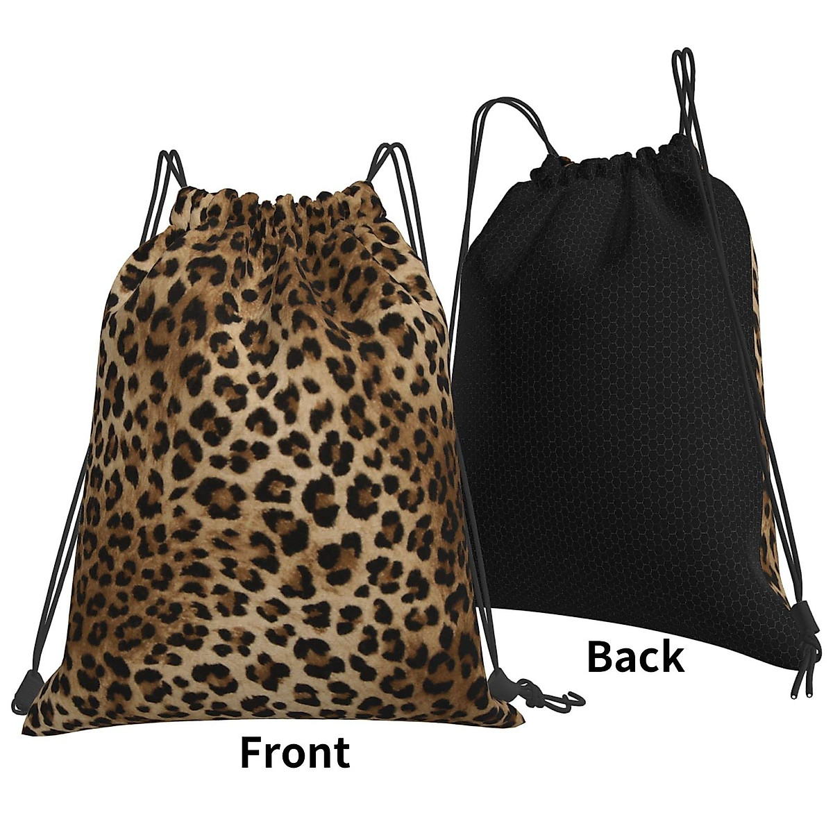 LAKUERVI Drawstring Backpack Bag Brown Leopard Print Sports Gym Sack Wildlife Animal Skin Pattern Drawstring Bag String Bag Decorative Shopping Sports Yoga Travel Backpack For Men Women