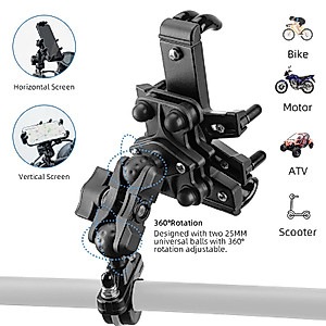 ROCKBROS Motorcycle Phone Mount Aluminum Alloy Bike Phone Mount Holder with Vibration Dampener, Cell Phone Holder for Motorcycle, Bicycle Scooter Universal Handlebar Mount Fits 4.7-7.1'' Phones