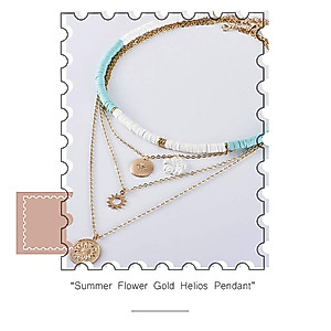 Gangel White Heishi Surfer Choker Layered Necklace Gold Flower Helios Necklace Choker Summer Pendant Jewelry for Women