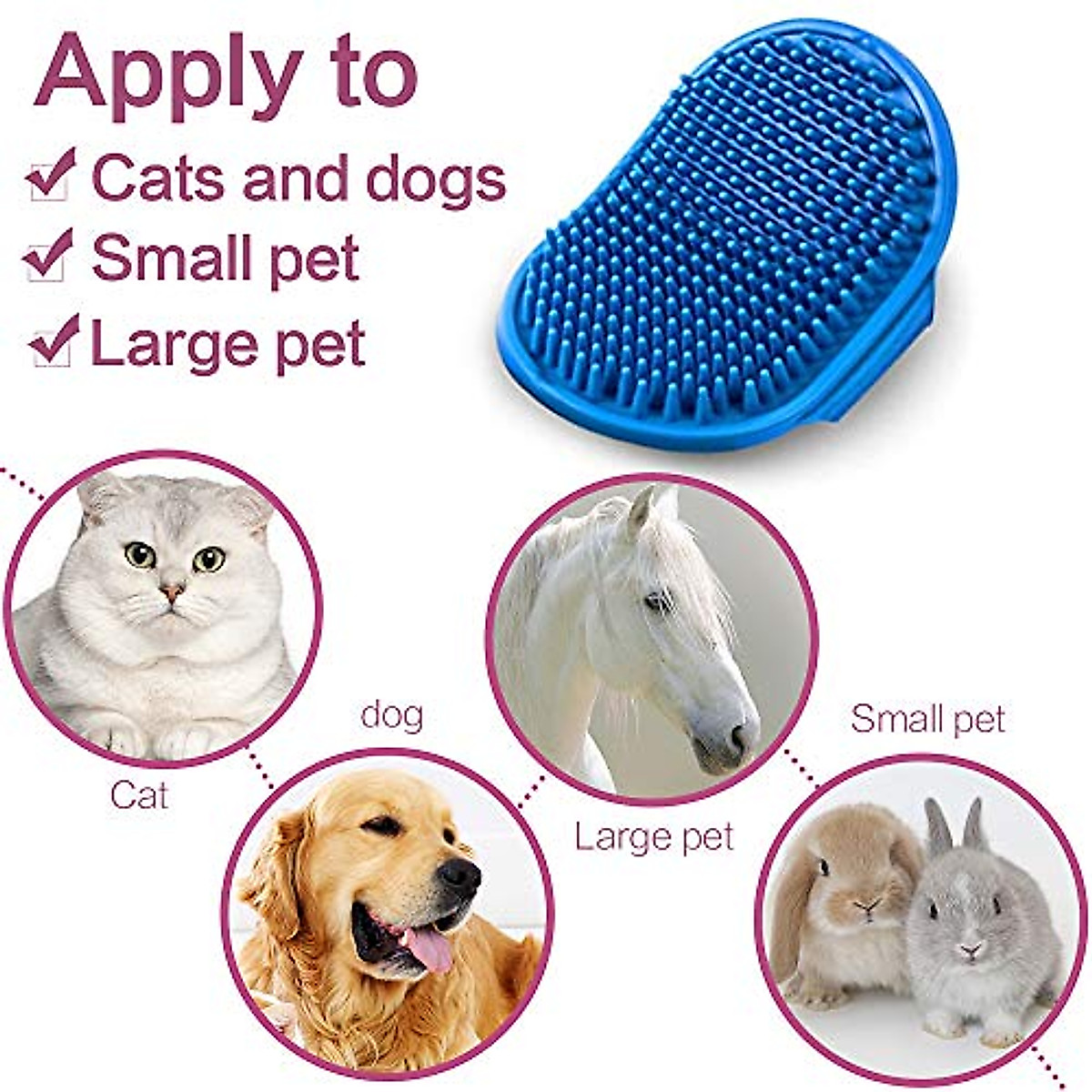 Dog Bath Brush, Aoche Pet Bath Comb Brush Soothing Massage Rubber Comb 2pcs with Adjustable Ring Handle for Long Short Haired Dogs and Cats (blue+rose)