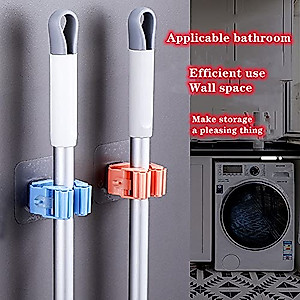 ZRFAMILY 4 Pack No Hole Hanging mop Rack, Bathroom mop Hook, Bathroom Hook, Broom Rack, Card Holder, mop Clip