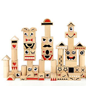 kipod Wooden Building Blocks Set for Kids (80Pcs) – Preschool Blocks Stacking Game – Construction and Matching for Emotional Development and Fine Motor Skills - Montessori Toy 2-8 Years