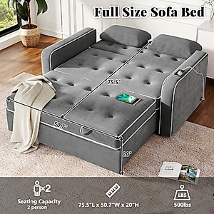 P PURLOVE Upholstered Modern Sofa Bed with Armrest, Convertible Sofa Couch with Adjustable Backrest and Dual USB Charging Port, Sleeper Bed for Living Room, Bedroom, Office, Charcoal Gray