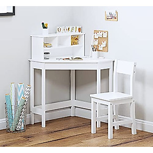 UTEX Kids Desk,Wooden Study Desk with Chair for Children,Writing Desk with Storage and Hutch for Home School Use,White
