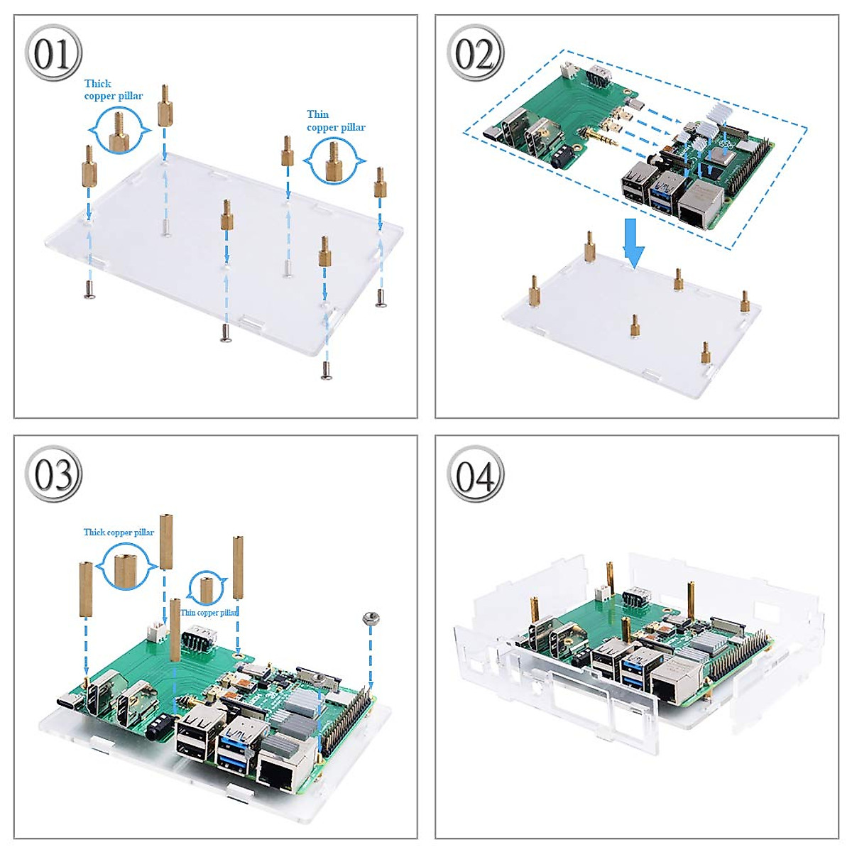 GeeekPi Acrylic Set-top Box Kit for Raspberry Pi, Pi 4 Case with 4010 Fan 5V (Blue LED Light) + Pi 4 Heatsinks + Extension Board for Raspberry Pi 4 Model B
