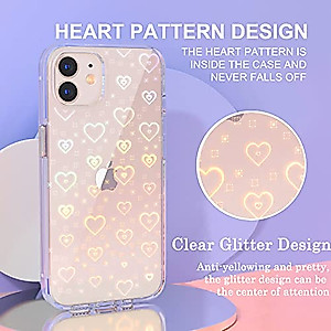 Tksafy Case for iPhone 12, iPhone 12 Pro Case, Clear Glitter Cute Laser Holographic Love Heart Pattern for Women Girls, Anti-Scratch Hard PC Protective Phone Cover for iPhone 12/12 Pro, Rainbow Heart