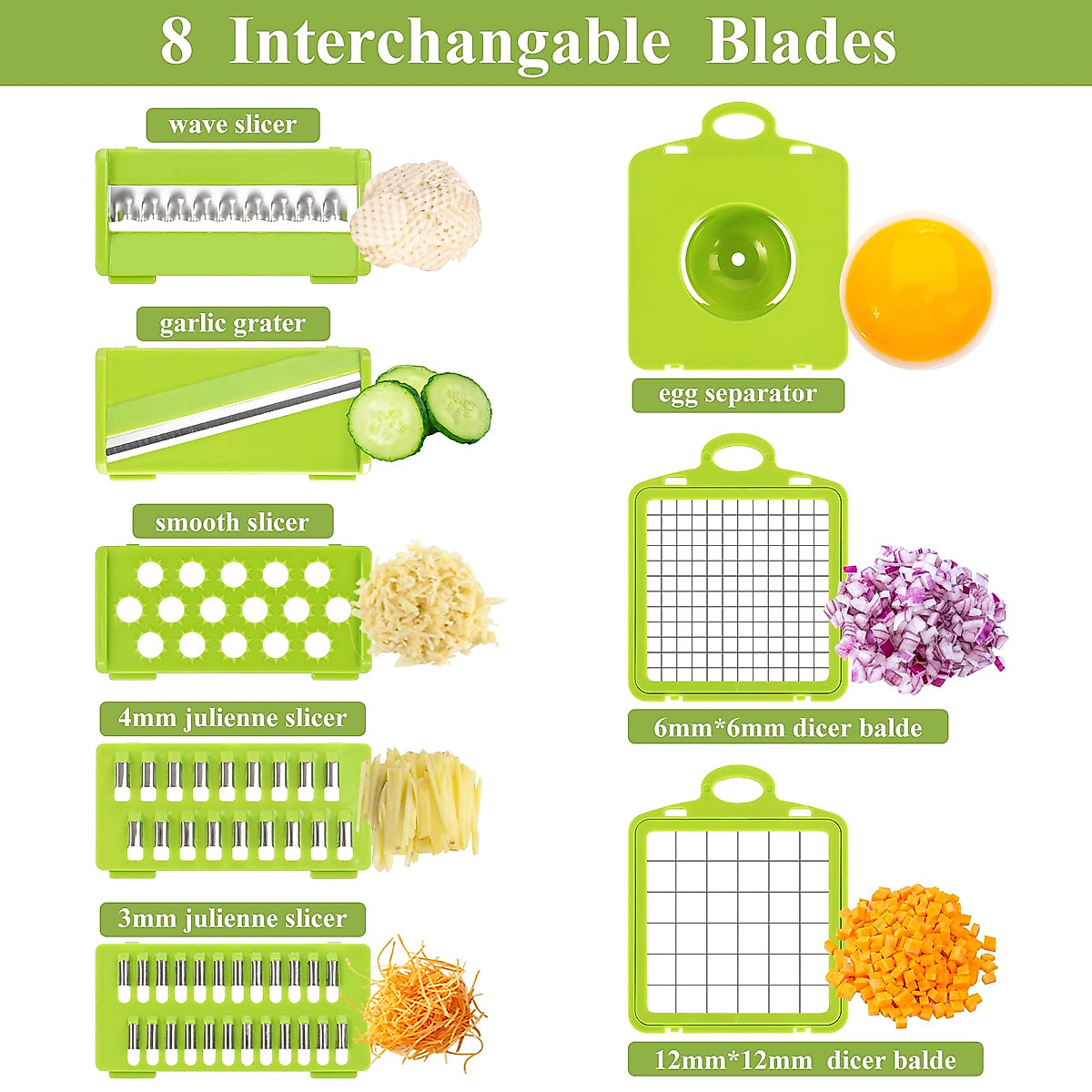 VRJISZTA 13 in 1 Kitchen Vegetable Chopper Slicer Dicer, Food Chopper/Cutter, veggie Chopper with 8 Blades, Storage Container for Egg Onion Tomato Potato Carrot Salad