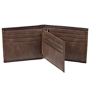 Dockers Men's Bifold Leather Wallet - Thin Slimfold Extra Capacity, Brown Stitch, One Size