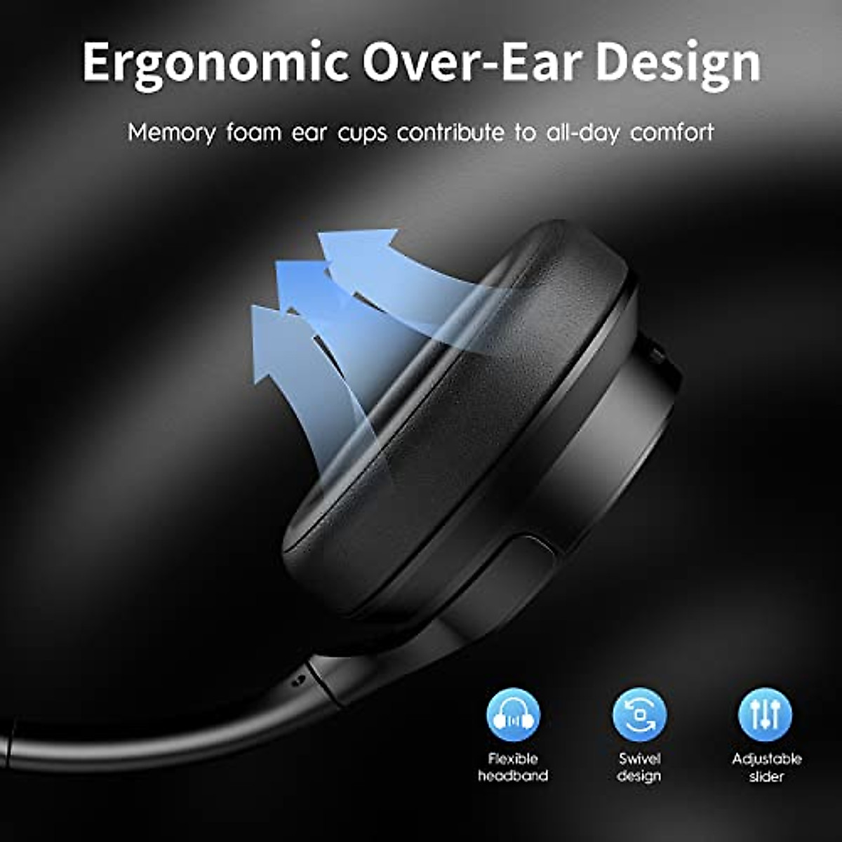 Tecno Bluetooth Headphones with Microphone, Wireless Over Ear Bluetooth Headphones, Deep Bass Memory Foam Ear Cups Headphones Wireless Bluetooth with Portable Case for Travel Home Office, N1