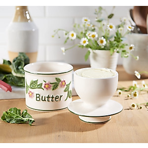 Butter Bell - The Original Butter Bell crock by L Tremain, a Countertop French Ceramic Butter Dish Keeper for Spreadable Butter, La Fleur Collection (Hand Painted Raised Floral)