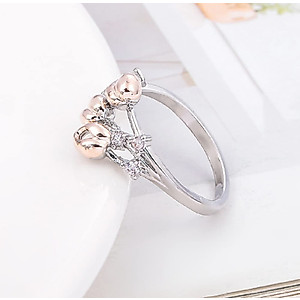 HUKQBUNX 925 Sterling Silver Three Rose Flowers Set with Multi Diamond Cubic Zircon CZ Elegant Women's Precious Elegant Ring Wedding Engagement Ring Size 6-10 (Size 10)