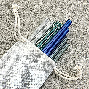 Simplifi It Assorted Color Glass Cocktail Straw Set with Nylon Cleaning Brushes (11 PC.) - SI-SGL6-11A