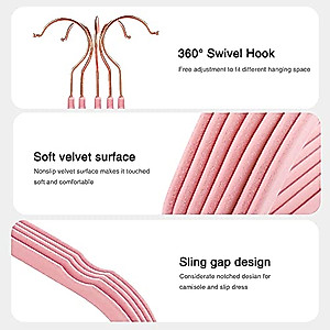 Cozymood Luxury Pink Velvet Hangers 60 Pack, Premium Clothes Hangers Non-Slip Felt Hangers, Strong Pink Hangers Heavy Duty Coat Hangers, Sturdy Suit Hangers Space Saving, No Shed, 360 Rotating Hook