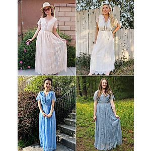 MEROKEETY Women's 2024 V Neck Short Sleeve Floral Lace Wedding Dress Bridesmaid Cocktail Party Maxi Dress, Black, Large