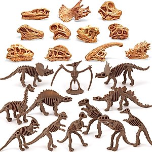 GAICOM Dinosaur Head Skeleton Fossil Assorted Bones Playsets 23 PCS Action Figures Model Toys for Kids