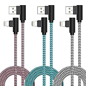 3 Pack iPhone Charger 10FT [Apple MFi Certified] Right Angle Lightning Cable iPhone Fast Charging Cord Nylon Braided for iPhone 14 13 12 11 Pro/Pro Max/Mini/XS/XR/8 7 Plus, iPad, AirPods (10 Foot)