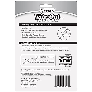 BIC Wite-Out Brand Exact Liner Correction Tape, 19.8 Feet, 4-Count Pack of white Correction Tape, Fast, Clean and Easy to Use Tear-Resistant Tape Office or School Supplies