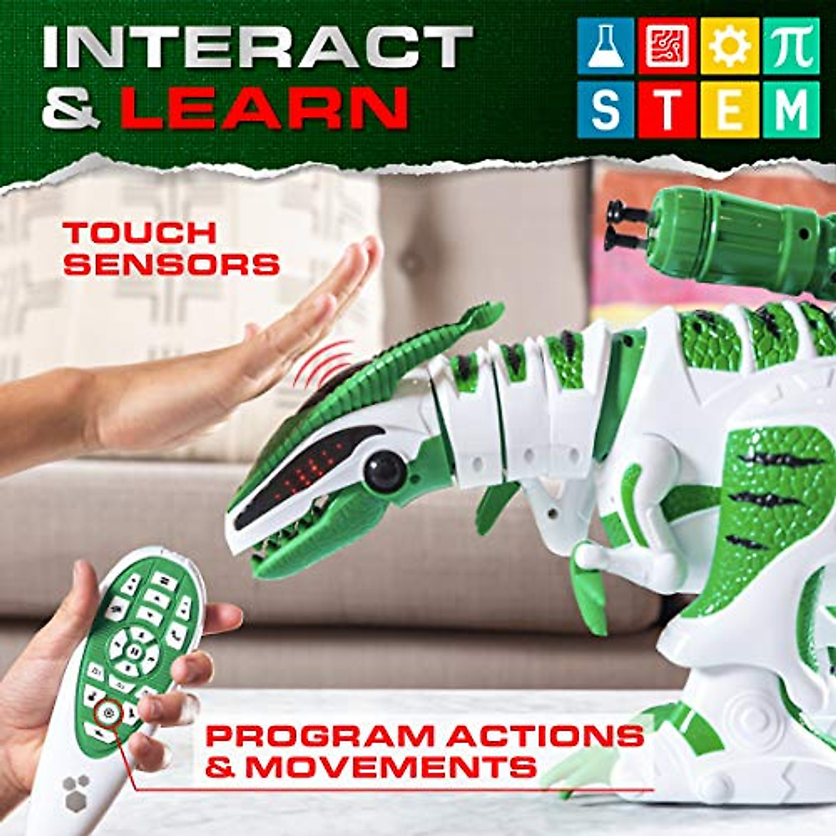 Power Your Fun Intellisaur Remote Control Dinosaur Robot for Kids and Robo Pets T-Rex Dinosaur Toy for Boys and Girls -Interactive Electronic Pets for Boys and Girls with Touch Sensors, LED Light Eyes