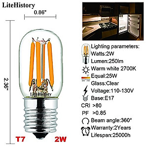 LiteHistory E17 led Bulb ETL 25w Appliance t7 led Bulb 250lm 2700K 2w Microwave Light Bulb 2Pack