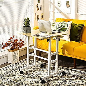 Tangkula Mobile Standing Desk Stand Up Desk, Height Adjustable Computer Desk with Standing & Seating 2 Modes, Tilting Tabletop & Flexible Wheels, Rolling Laptop Cart Sit Stand Desk