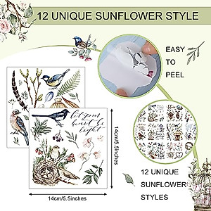 12 Sheets Rub on Transfers for Crafts and Furniture Rub on Transfers Stickers Classic Bird Floral Lavender Butterfly Decals for Home Office Paper Wood DIY Craft, 5.5 x 5.7 Inch (Bird)