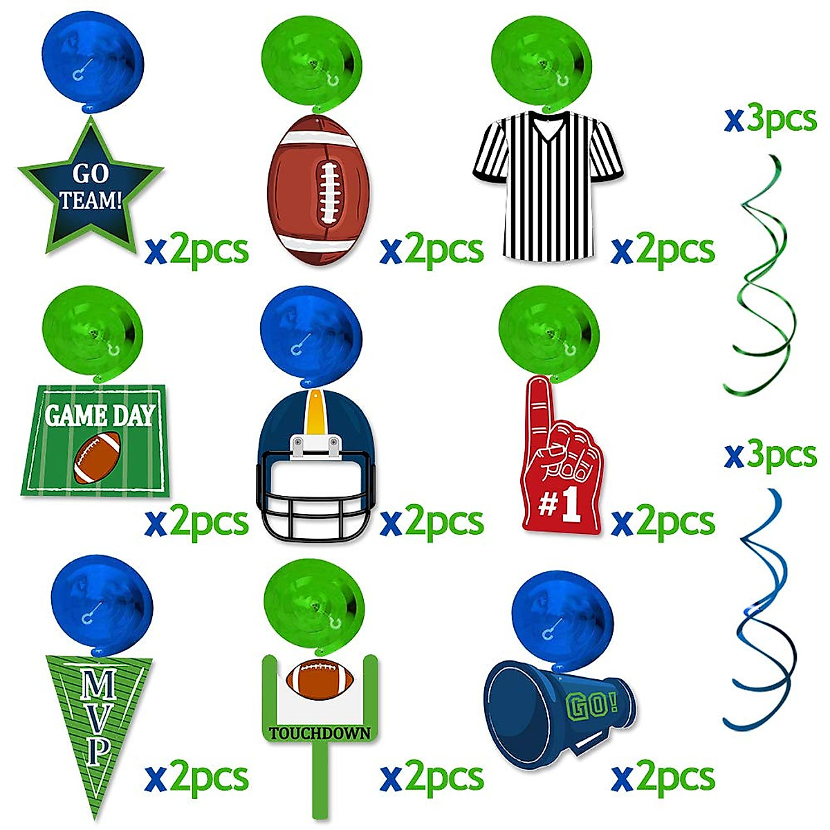 36Ct Football Hanging Swirl Decorations Super Bowl Game Day Decorations,Sport Game Day Party Supplies