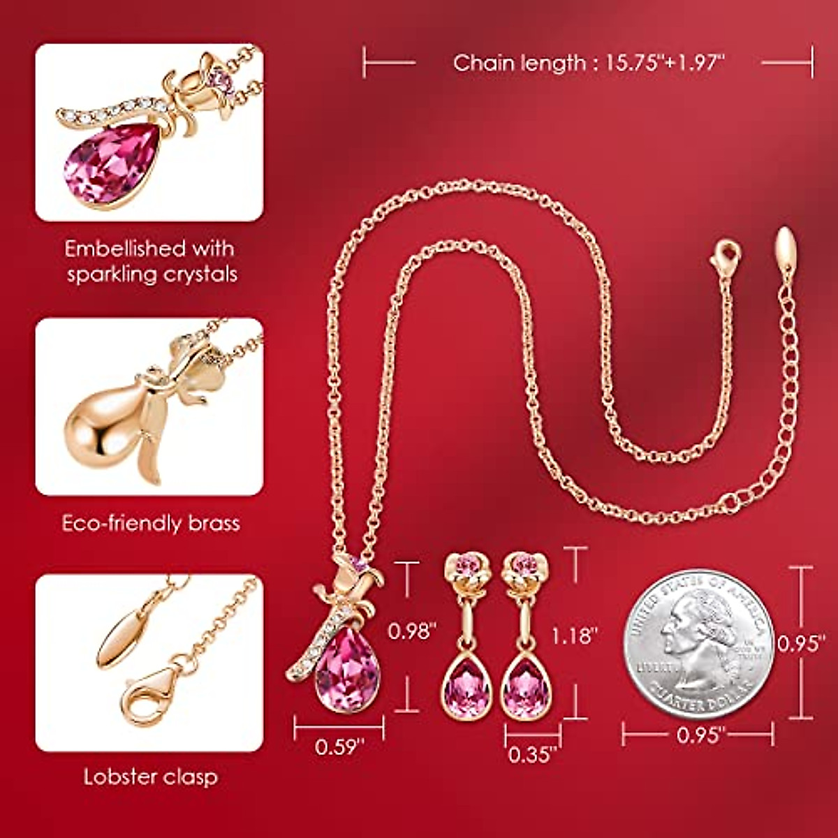 CDE Jewelry Sets for Women Rose Gold Jewelry Embellished with Crystal from Austria Mothers Day Valentine's Day Jewelry Gifts Necklace and Earrings Set for Mom Birthday Gift for Girlfriend Wife